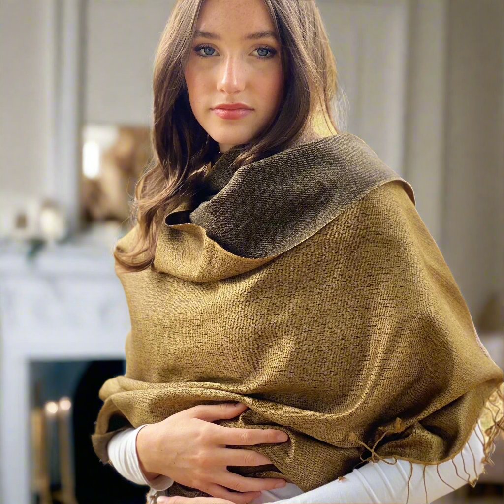 Antique Gold Reversible Pashmina | Signature Cashmere