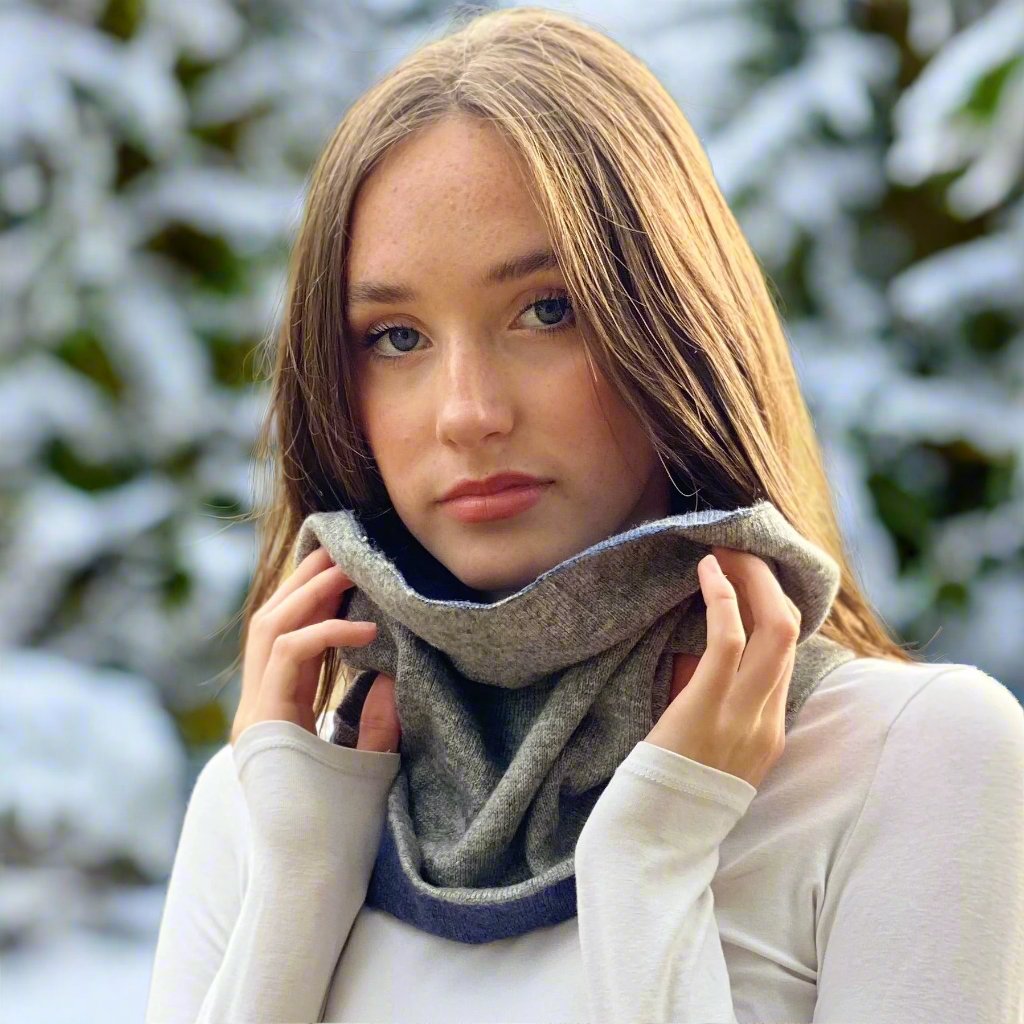 Navy Blue & Storm Grey Reversible Snood | Signature Cashmere