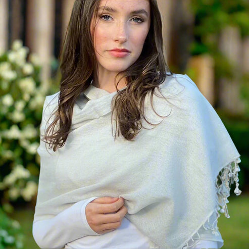 Silver Grey Ring Pashmina | Signature Cashmere